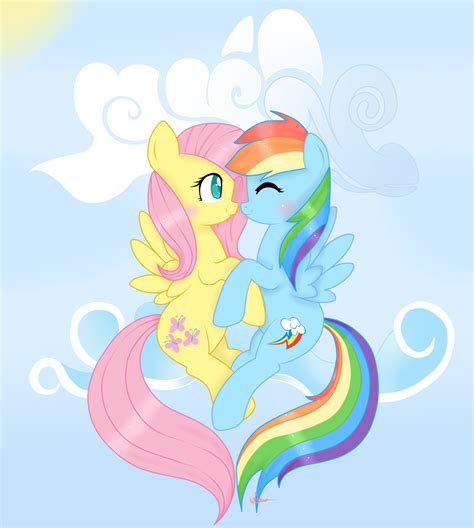 561960 Safe Artist Ashourii Character Fluttershy Character Rainbow Dash Ship Flutterdash