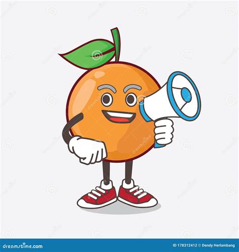 Clementine Orange Fruit Cartoon Mascot Character Holding A Megaphone