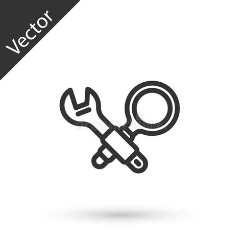 Grey Line Debugging Icon Isolated On White Background Debugging Tool Magnifying Glass On Bug