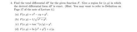solved 4 find the total differential df for the given