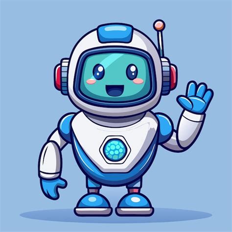Милый робот размахивающий рукой Иллюстрация мультфильма Премиум Ai