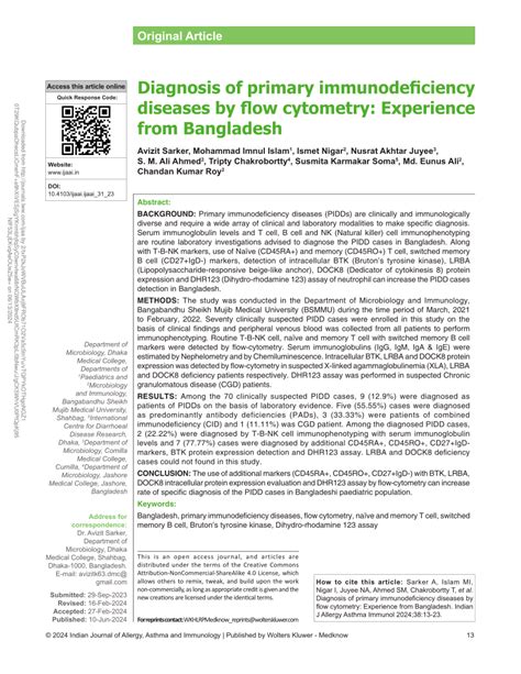 Pdf Diagnosis Of Primary Immunodeficiency Diseases By Flow Cytometry