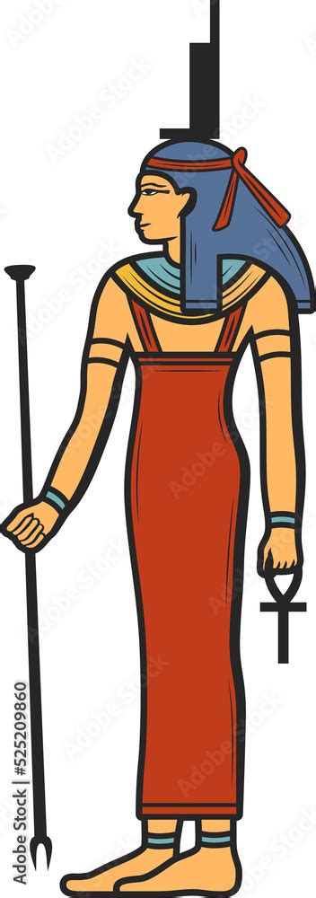 Ancient Egypt Goddess Neith Isolated Isis Woman Stock Illustration