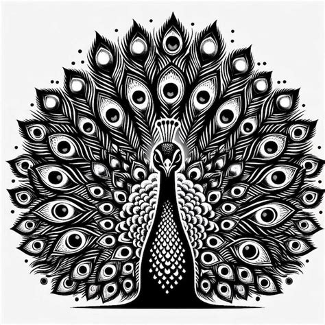 Silhouette Vector Art Of A Peacock Facing Forward With Its Tail Fully