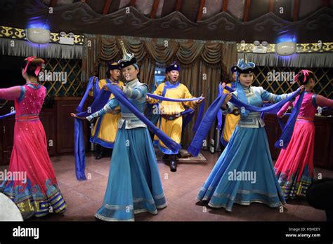 Mongolian Dancers And Singers Men And Women Wear Mongolian Costumes
