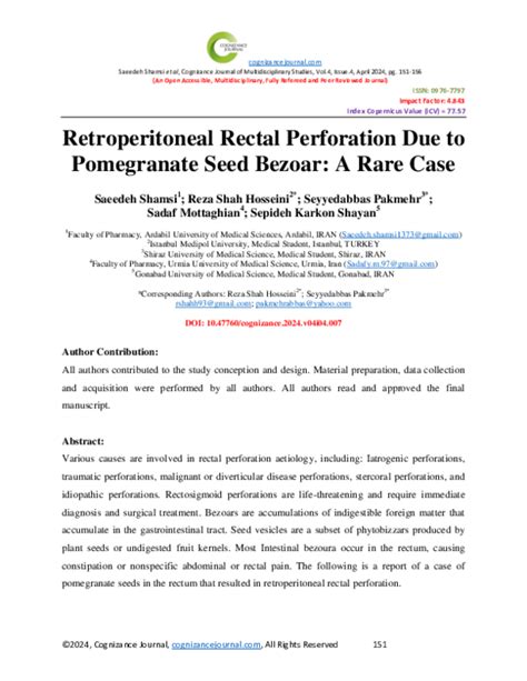 Pdf Retroperitoneal Rectal Perforation Due To Pomegranate Seed Bezoar