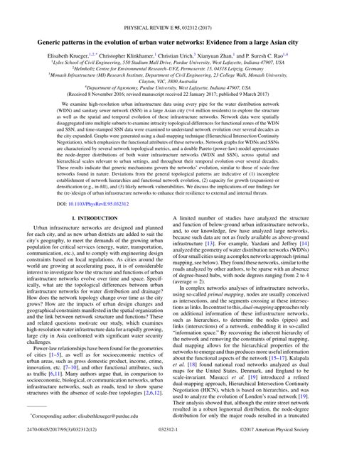 Pdf Generic Patterns In The Evolution Of Urban Water Networks Evidence From A Large Asian City