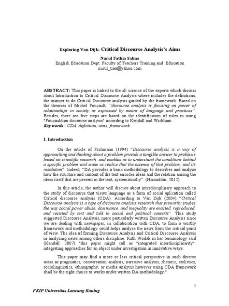 Exploring Van Dijk Critical Discourse Analysisâ S Aims Pdf