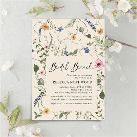 Elegant Boho Wildflowers Bridal Brunch Shower Invitation Zazzle