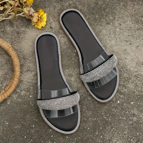 Womens Flat Slippers Glitter Open Toe Non Slip Regionname