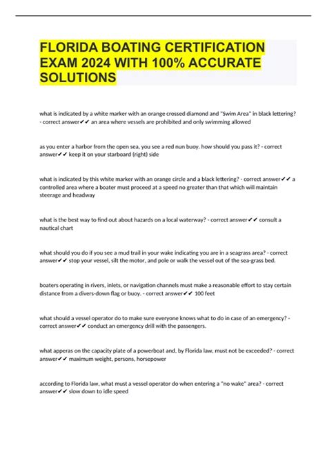 Florida Boating Certification Exam 2024 With 100 Accurate Solutions Florida Boating