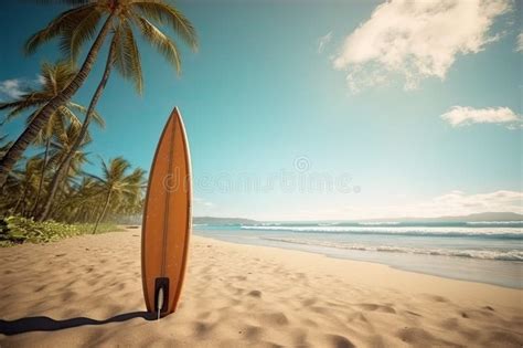 Surf Vintage Su Una Spiaggia Hawaiana Con Linee Ondulate Generate