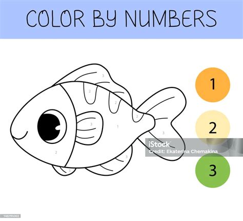 물고기와 아이들을위한 숫자 색칠 공부 책으로 색칠하기 귀여운 만화 물고기와 색칠 공부 페이지 흑백 흑백 벡터 그림입니다 바다에 대한 스톡 벡터 아트 및 기타 이미지 Istock