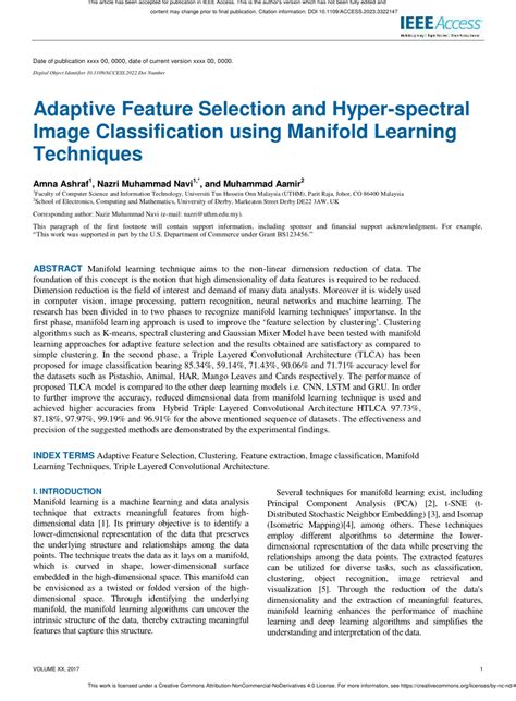 Pdf Adaptive Feature Selection And Hyper Spectral Image Classification Using Manifold Learning