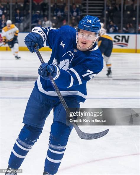 Bobby Mcmann Of The Toronto Maple Leafs Shoots During Warm Ups Before
