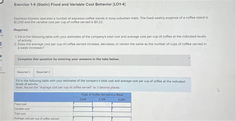 solved exercise 1 4 static ﻿fixed and variable cost