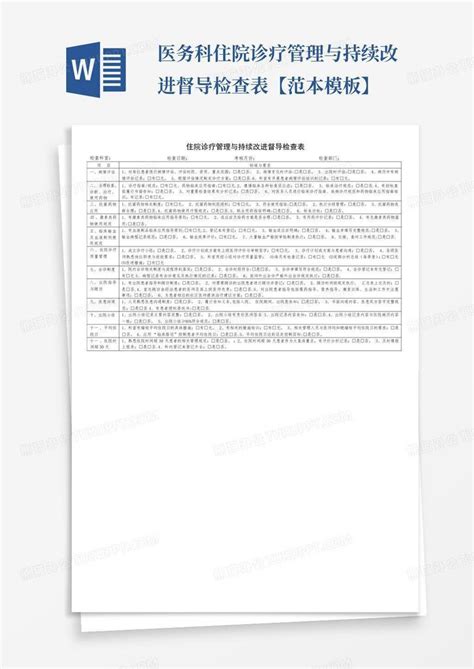 医务科住院诊疗管理与持续改进督导检查表【范本】word模板下载编号lkrxvewx熊猫办公