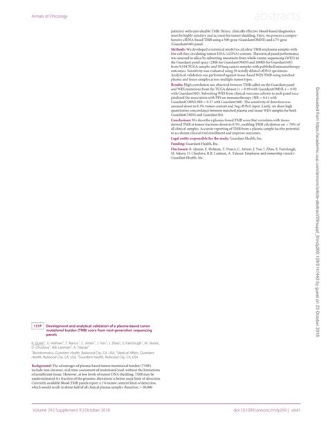 Pdf 131pdevelopment And Analytical Validation Of A Plasma Based Tumor Mutational Burden Tmb
