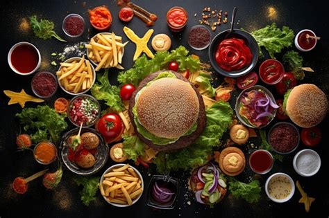 Premium Photo Burger Surrounded By Condiment Bottles And Burger Toppings