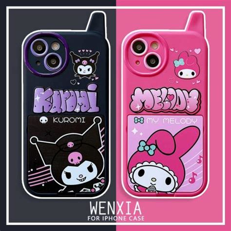 溫霞ins卡通庫洛米美樂蒂電話適用蘋果14手機殼13promax補妝鏡iphone11支架iphone12promax新款14pro硅膠女生