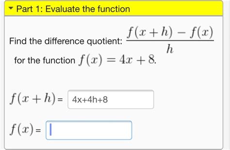 solved part 1 evaluate the function find the difference