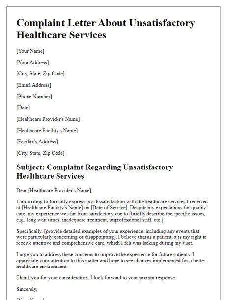 Letter Template For Expressing Dissatisfaction With Medical Care Free