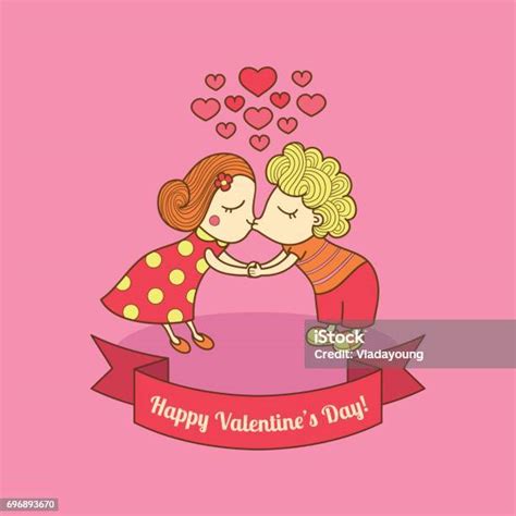 여자와 소년을 키스 발렌타인 데이 연인 귀여운 키스 하는 커플의 벡터 그림입니다 공휴일에 대한 스톡 벡터 아트 및 기타 이미지