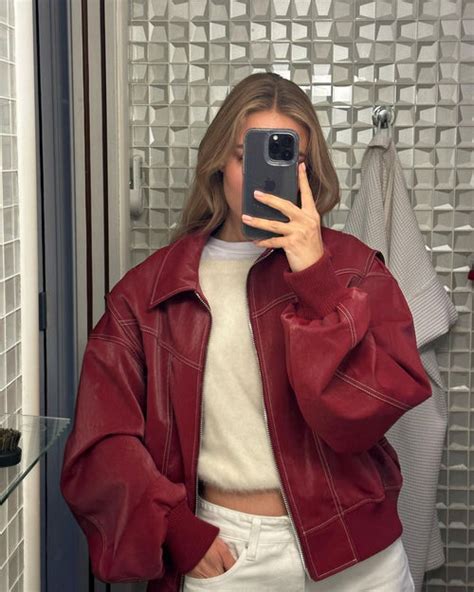 Oversized Contrast Stitch Jacket Red The Room Antwerp