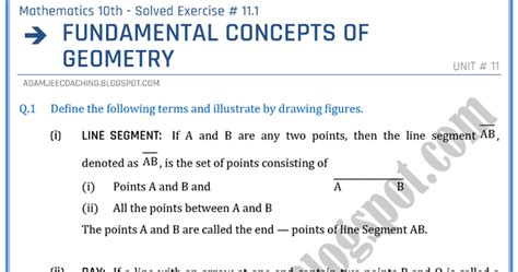 Adamjee Coaching Fundamental Concepts Of Geometry Exercise Mathematics Th