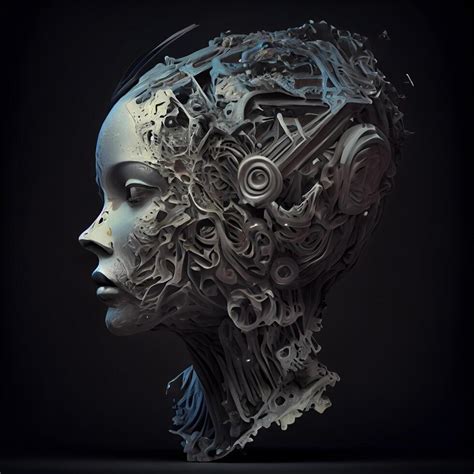 3d Rendering Of A Female Robot Head With Gears And Cogwheels Image