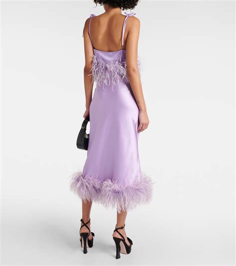 Feather Trimmed Satin Midi Skirt In Purple Miu Miu Mytheresa