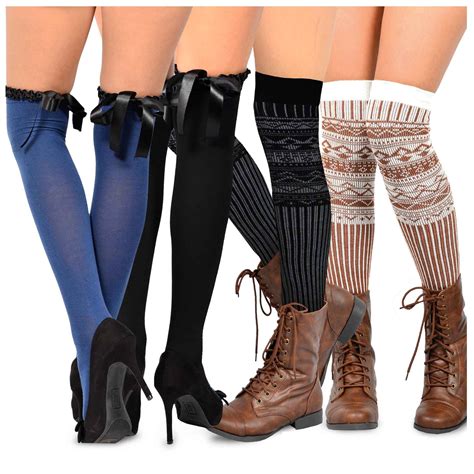 Teehee Socks Teehee Womens Fashion Over The Knee High Socks 4 Pair