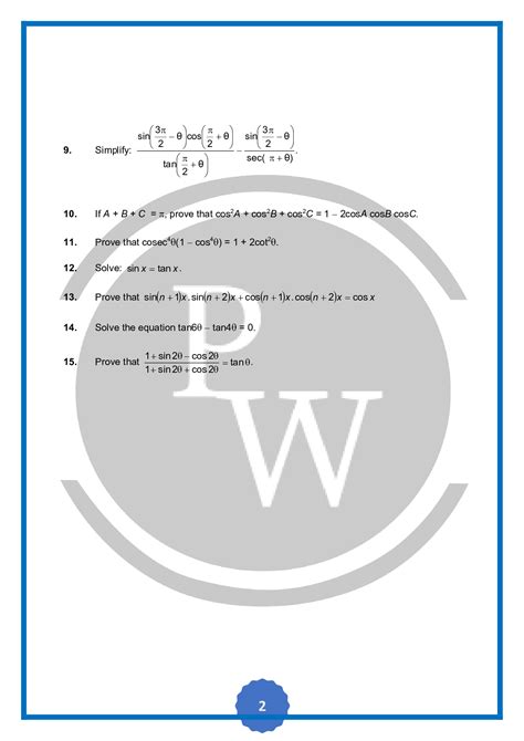 Questions Based Chapter Trigonometric Equations