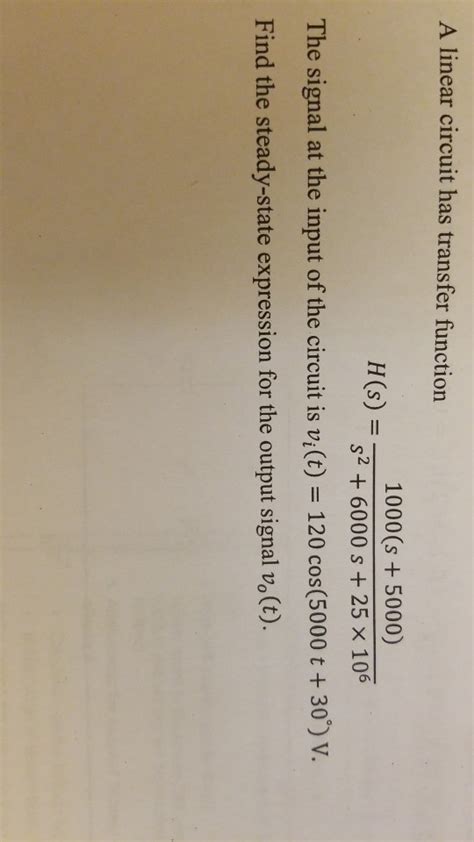 Solved A Linear Circuit Has Transfer Function H S Chegg