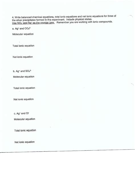 Solved 4 Write Balanced Chemical Equations Total Ionic