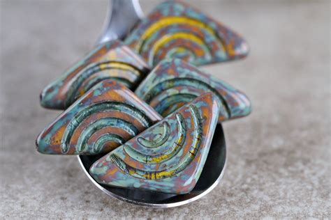 7 Aged Picasso Yellow Triangular Beads 30x15mm Diy Czech Glass Beads