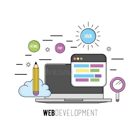 Laptop With Code Programing Software Data Stock Vector Illustration