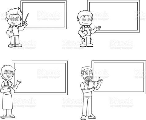 학교 아이들과 교사의 만화 캐릭터를 다른 포즈로 요약했습니다 벡터 손으로 그린 컬렉션 세트 고등학교 이하에 대한 스톡 벡터 아트