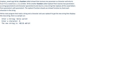 Solved Replacevowelcpp Write A Function Called Isvowel