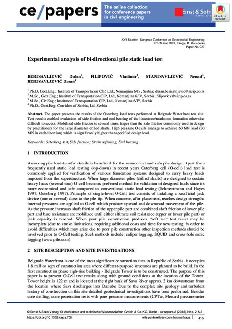 pdf experimental analysis of bi directional pile static load test