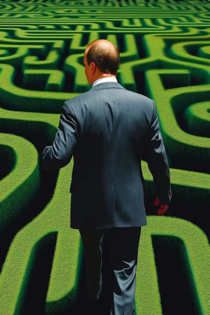Businessman Lost In A Maze Challenges Business Problem Solving Difficulty Strategic Thinking