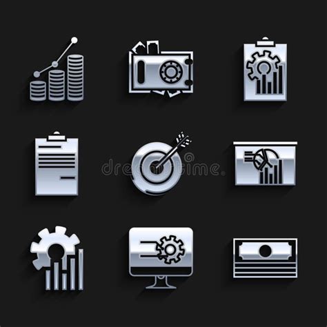 Set Target Computer Monitor With Graph Chart Stacks Paper Money Cash
