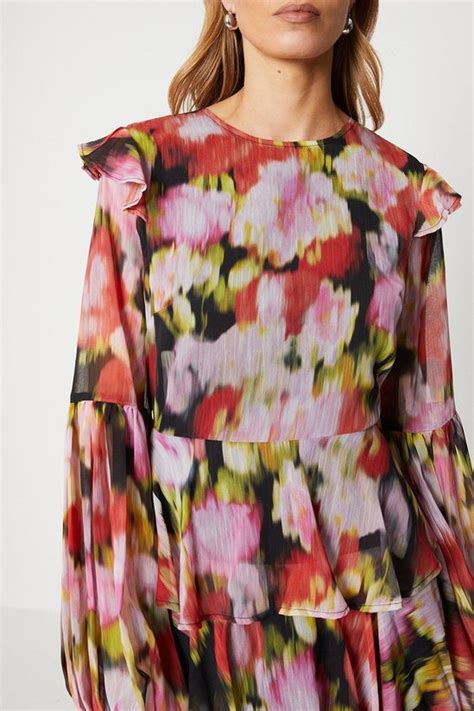 Dresses Printed Tiered Skirt Long Sleeve Midi Dress Coast