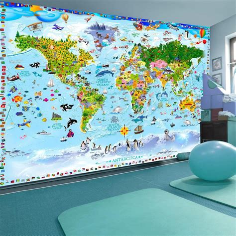 Tiptophomedecor Peel And Stick World Map Wallpaper Wall Mural World