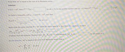 solved prove that 4ex is equal to the sum of its maclaurin