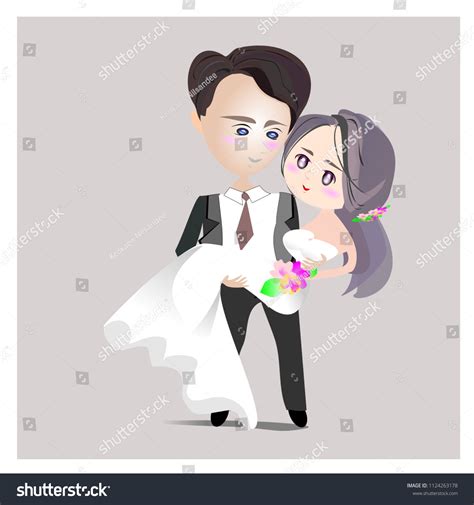 Wedding Clipart Illustration Groom Bride Cartoon ภาพประกอบสต็อก