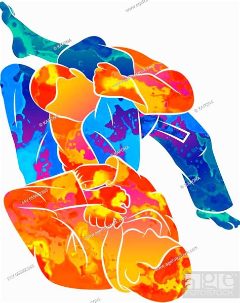 Abstract Young Athletic Men Practicing Martial Arts Brazilian Jiu Jitsu