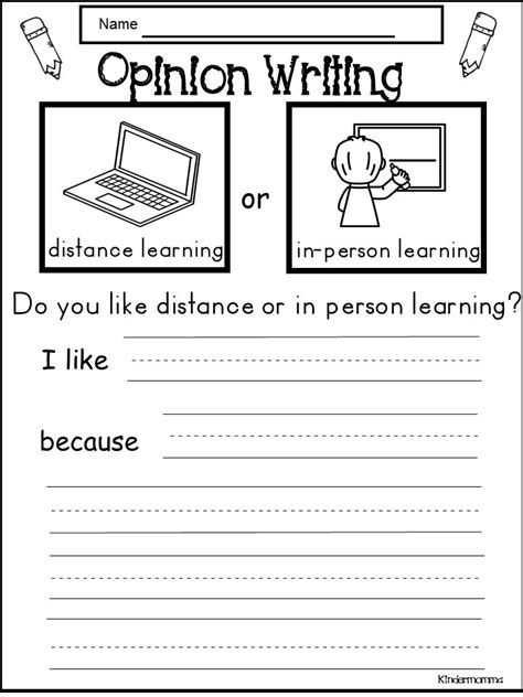 Free Distance Learning Opinion Writing Worksheet Kindermomma