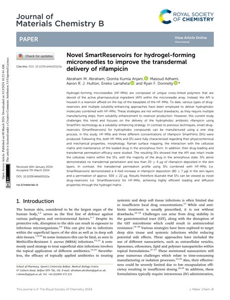 Pdf Novel Smartreservoirs For Hydrogel Forming Microneedles To