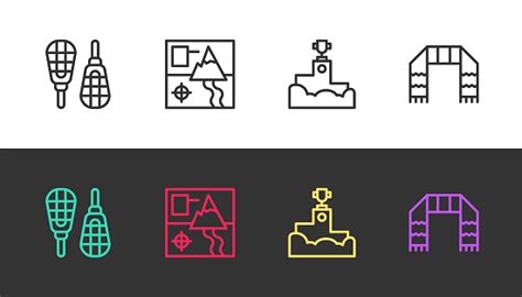 스노우슈즈 접힌 지도 수상 경력 연단 겨울 스카프를 흑백으로 설정합니다 벡터 가리키기에 대한 스톡 벡터 아트 및 기타 이미지 가리키기 거리표식 걷기 Istock